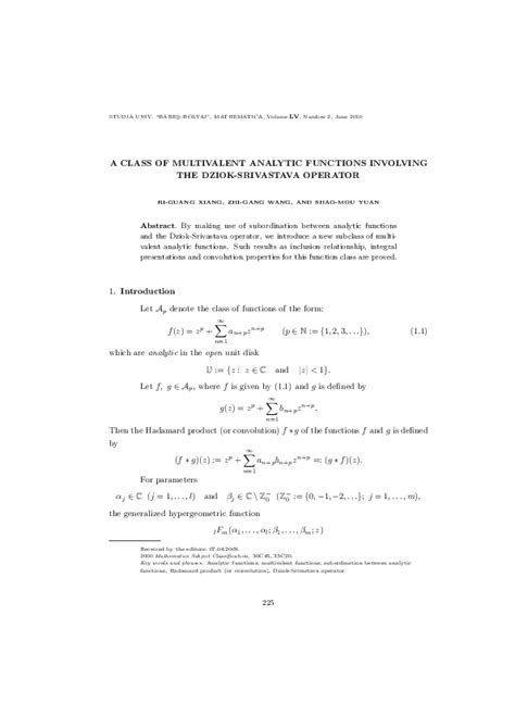 Pdf Classes Of Multivalent Analytic Functions Involving The Dziok