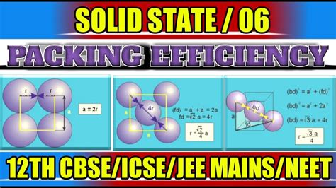 Class 12 Chemistry Solid State 06 Packing Efficiency Youtube