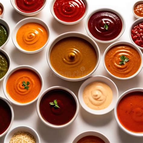 Various Assorted Sauces And Condiments In Bowls Cooking Ingredients