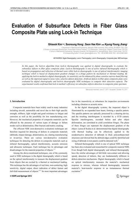 Pdf Evaluation Of Subsurface Defects In Fiber Glass Composite Plate