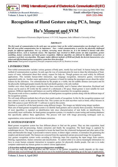 pdf recognition of hand gesture using pca image hu s moment and svm