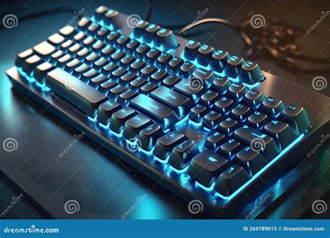 Futuristic Custom Pc Keyboard Concept With Glowing Blue Tones Neural Network Generated Art