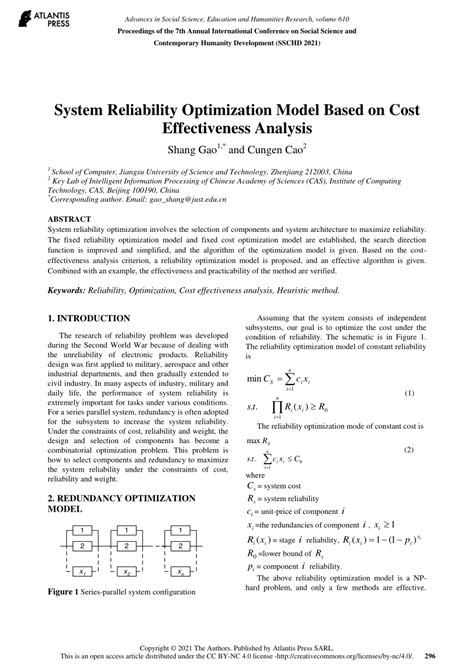Pdf System Reliability Optimization Model Based On Cost Effectiveness