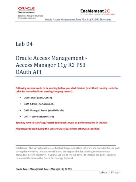 Lab 04 Oracle Access Management Access Manager 11g R2 Ps3 Oauth Api