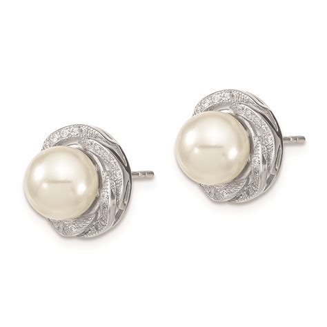Sterling Silver Majestik Rh Pl 8 9mm White Imit Shell Pearl Cz