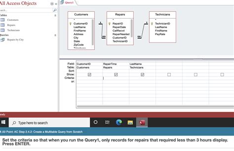 solved set the criteria so that when you run the query1