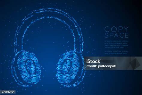 추상 기 원형 도트 픽셀 패턴 무선 헤드폰 모양 음악 악기 컨셉 디자인 블루 컬러 그림 복사 공간 벡터 Eps 10 블루 그라데이션 배경에 고립 Dj에 대한 스톡 벡터 아트