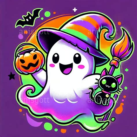 Cheerful Halloween Chibi Ghosts Cliparts Dall·e Prompt Promptbase