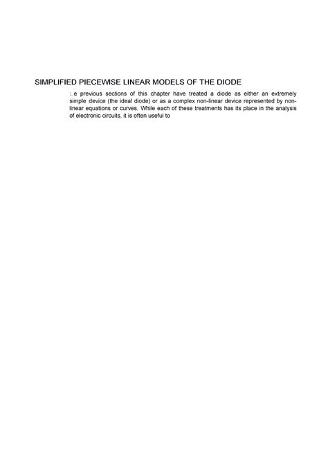 Simplified Piecewise Linear Models OF THE Diode SIMPLIFIED PIECEWISE LINEAR MODELS OF THE