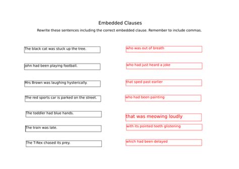 Embedded Clauses Presentation And 3 Worksheets Teaching Resources