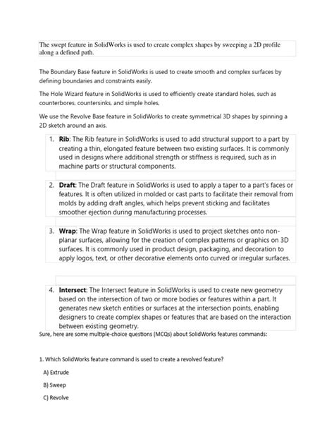 The Swept Feature In Solidworks Is Used To Create Complex Shapes By