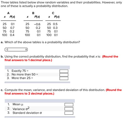 Solved Three Tables Listed Below Show Random Variables And