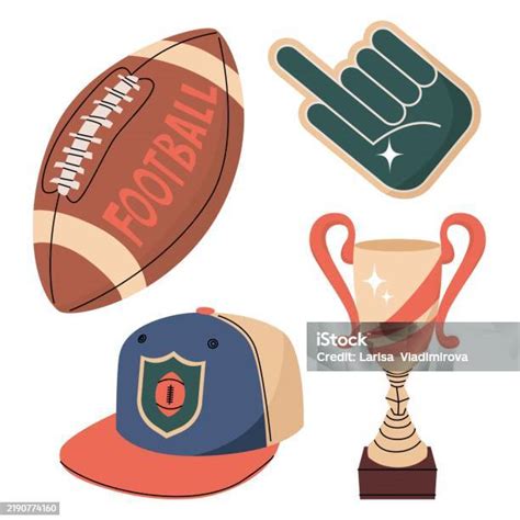 미식 축구 용품 팀 팬 아이템 스타디움 매치 스포츠 장비 벡터 일러스트 레이 션은 투명한 배경에 고립되어 있습니다 Championship에 대한 스톡 벡터 아트 및 기타