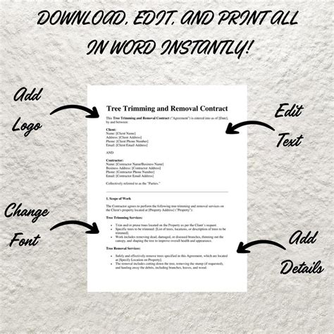 Tree Trimming Contract Template Editable Tree Removal Service Agreement Printable Tree Service