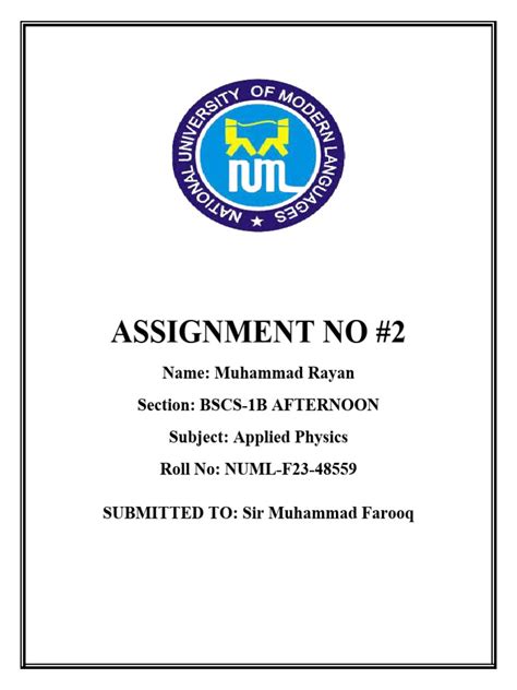 Assignment No 2 Applied Physics Pdf