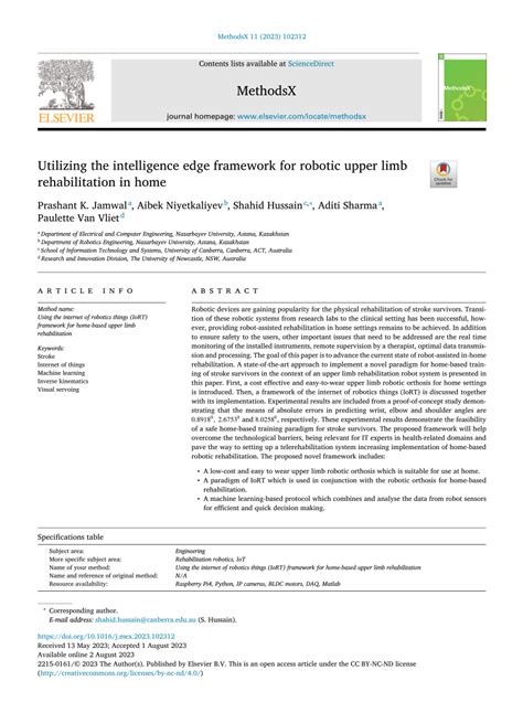 Pdf Utilizing The Intelligence Edge Framework For Robotic Upper Limb Rehabilitation In Home