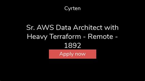 Kevin D On Linkedin Apply To Sr Aws Data Architect With Heavy Terraform Remote 1892 At