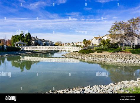 Bridge Over Man Made Waterway Redwood Shores San Francisco Bay Area