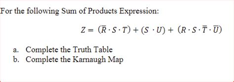 Solved For The Following Sum Of Products Expression Chegg