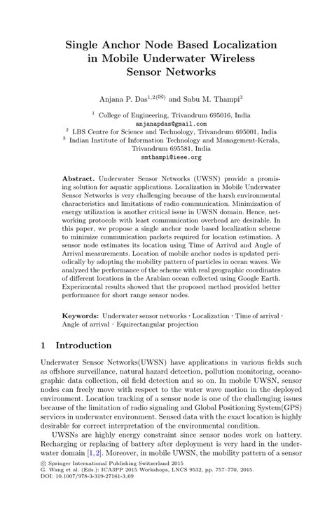 Pdf Single Anchor Node Based Localization In Mobile Underwater
