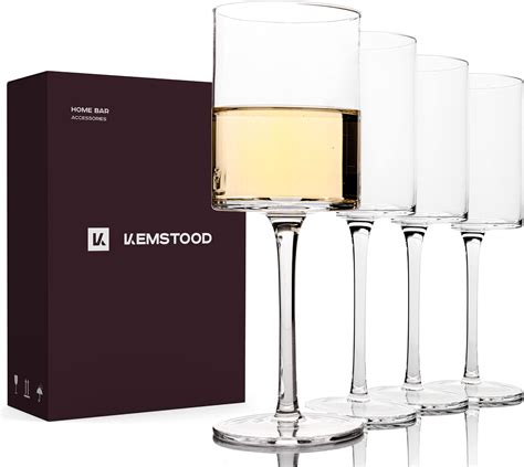 Square Wine Glasses Set Of 4 With Stem 14 Oz Modern Unique Large