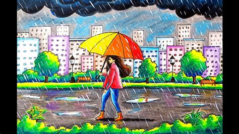 How To Draw Rainy Season Scenery