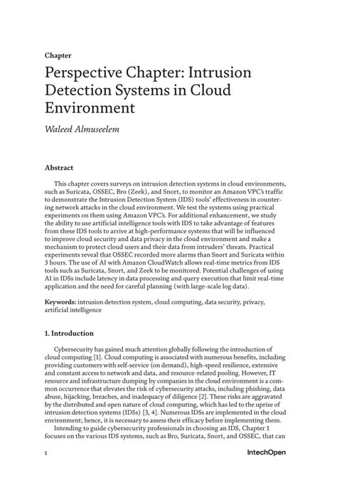 Pdf Perspective Chapter Intrusion Detection Systems In Cloud Environment