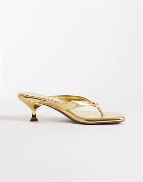 Asos Design Havana Toe Thong Kitten Heel Sandals In Gold Asos