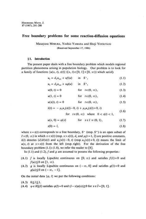 Pdf Free Boundary Problems For Some Reaction Diffusion Equations