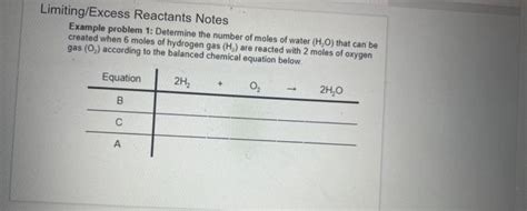 Solved Limiting Excess Reactants Notes Example Problem 1