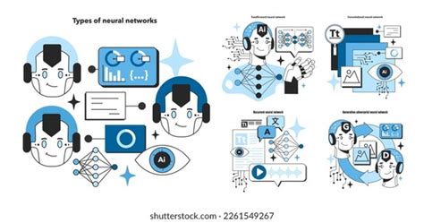 Artificial Neural Network Types Set Selflearning Stock Vector Royalty