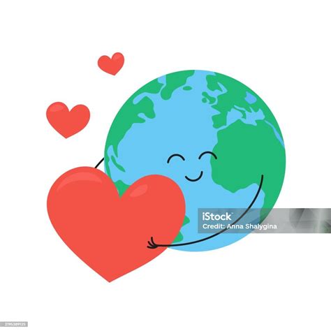 행복 미소 지구 행성 포옹 큰 마음 귀여운 벡터 일러스트 레이 션입니다 세계 친절의 날 무작위 행위 지구의 날 축하 행사 디자인 요소 절연 구조에 대한 스톡 벡터 아트 및