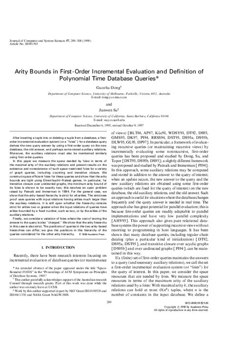 pdf arity bounds in first order incremental evaluation and definition of polynomial time