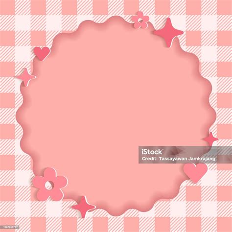 물결 모양 원 모양 프레임 테두리 복숭아 핑크 파스텔 추상 3d 층 컷 아웃 종이 카드 체크 깅엄 패턴 스퀘어 배경 작물 웹 배너 마케팅 템플릿 무료 빈 공간 0명에 대한