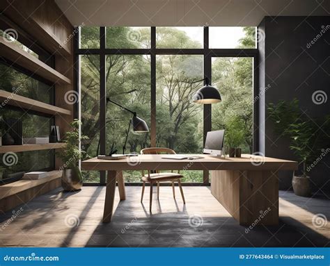 Serene Workspace Nature Meets The Office Stock Illustration Illustration Of Office Light