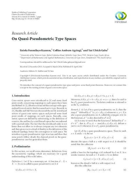 Pdf On Quasi Pseudometric Type Spaces
