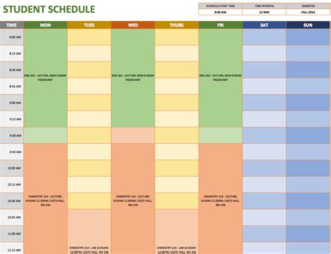 Weekly Class Schedule Template For Excel
