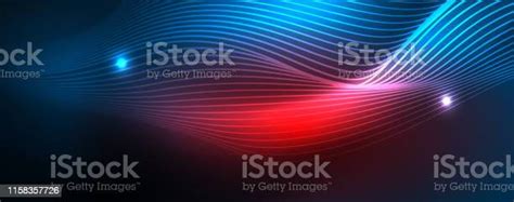 파란색 네온 색상 밝은 배경에 부드러운 웨이브 라인 어둡고 빛나는 움직임 마법의 공간 빛에 빛나는 추상파 벡터에 대한 스톡 벡터