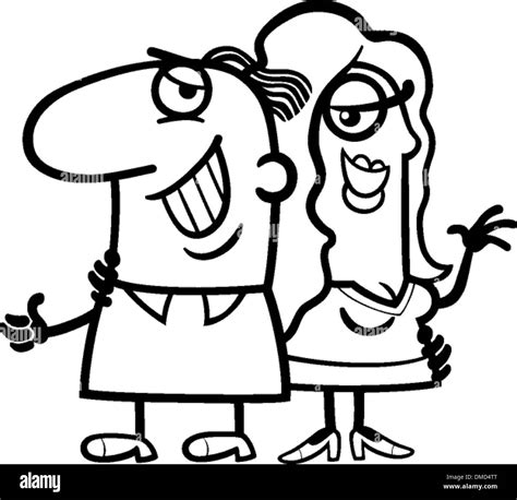 Black And White Happy Couple Cartoon Stock Vector Image And Art Alamy