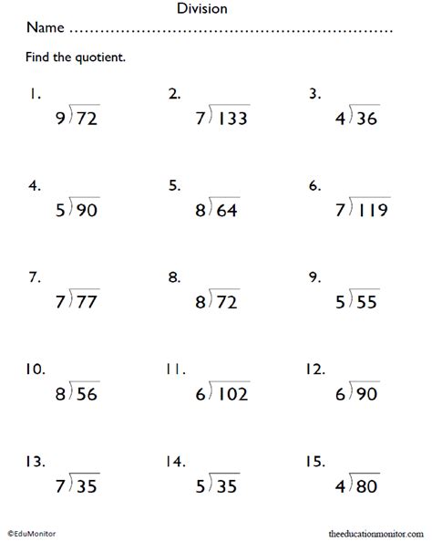 Division Worksheet Grade 4