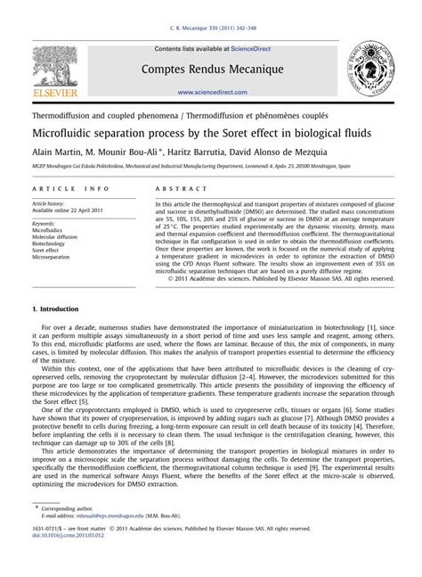 Pdf Microfluidic Separation Process By The Soret Effect In Biological