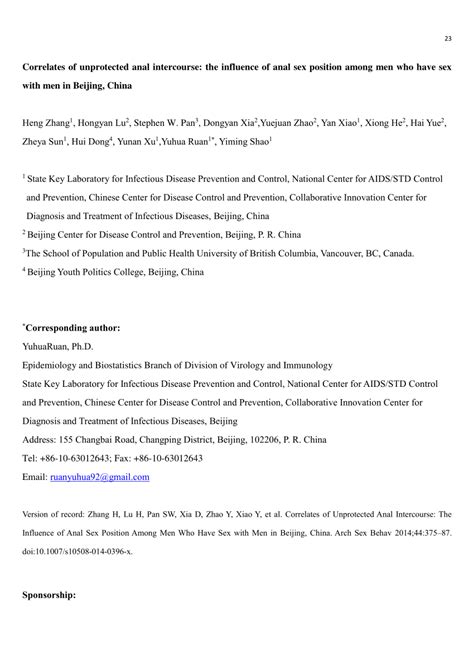 PDF Correlates Of Unprotected Anal Intercourse The Influence Of Anal Sex Position Among Men