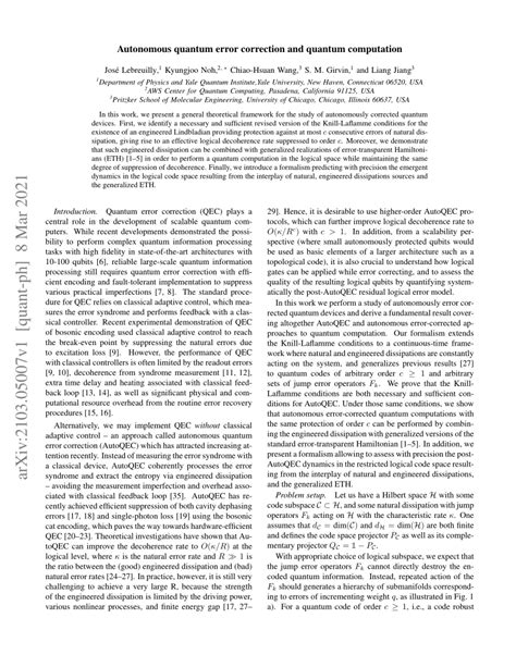 Pdf Autonomous Quantum Error Correction And Quantum Computation