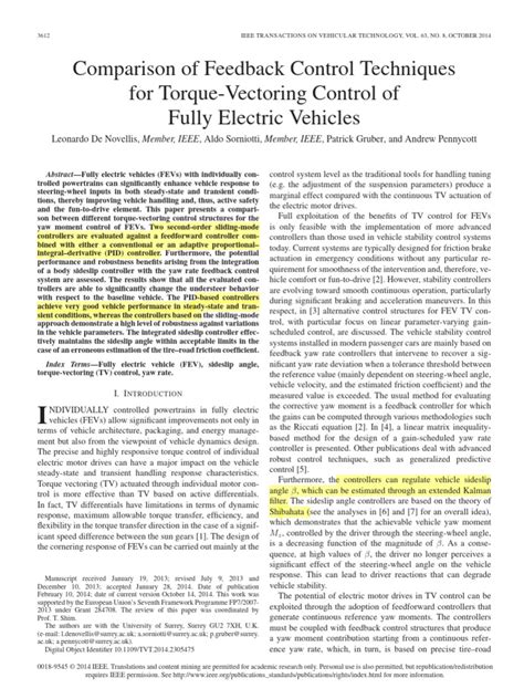 Comparison Of Feedback Control Techniques For Torque Vectoring Control Of