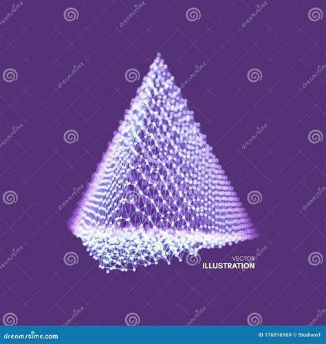Pyramid Object With Dots Molecular Grid 3d Technology Style With
