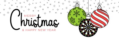 트렌디 한 라인 스타일의 다트 크리스마스 인사말 카드 메리 크리스마스와 새해 복 많이 받으세요 개요 만화 스포츠 배너 흰색 배경에 크리스마스 공으로 다트 보드 벡터