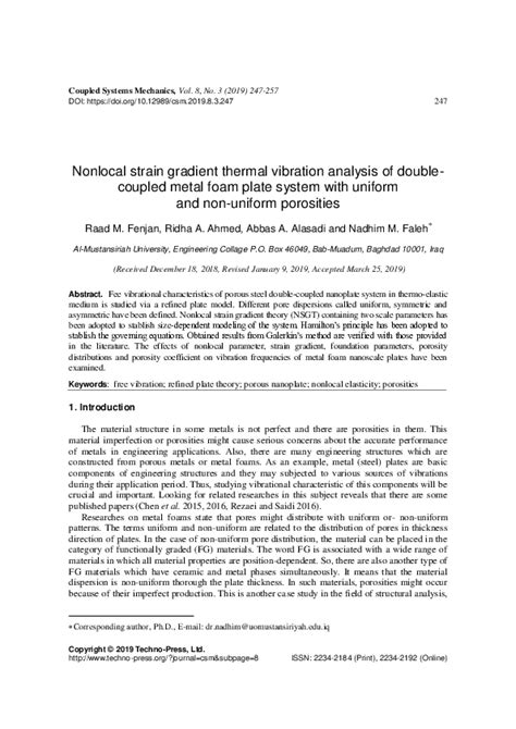Pdf Nonlocal Strain Gradient Thermal Vibration Analysis Of Double Coupled Metal Foam Plate