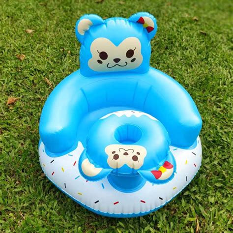 โซฟาหัดนั่งเด็กอ่อน วางจานข้าวได้ สีฟ้า โซฟาหัดนั่ง เก้าอี้หัดนั่ง เก้าอี้เป่าลม Shopee Thailand