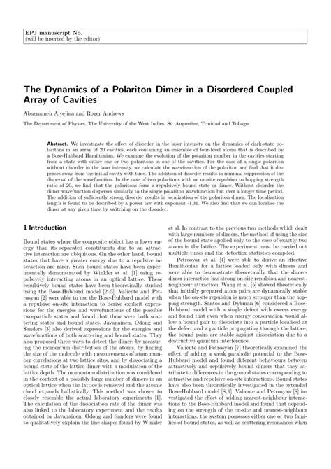 Pdf The Dynamics Of A Polariton Dimer In A Disordered Coupled Array