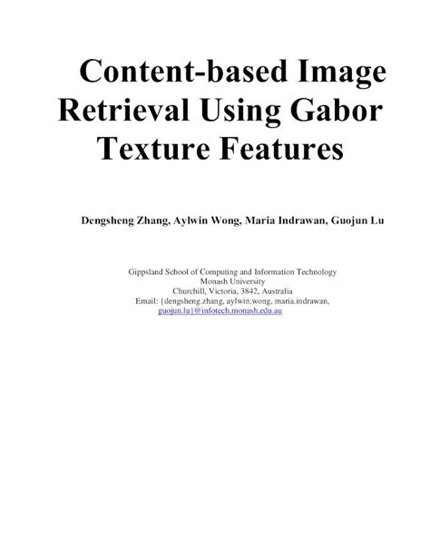 Pdf Content Based Image Retrieval Using Gabor Texture Features